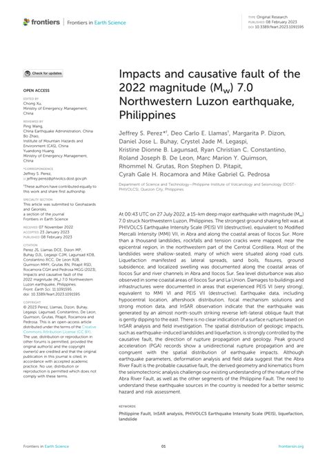 Pdf Impacts And Causative Fault Of The 2022 Magnitude Mw 70