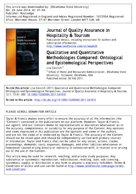Pdf Qualitative And Quantitative Methodologies Compared Ontological