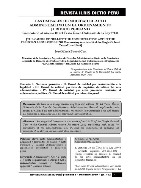 Las Causales De Nulidad Del Acto Administrativo Autor José María