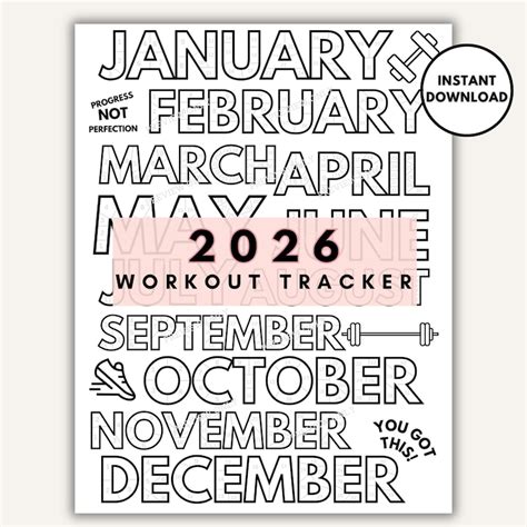 2026 Workout Coloring Calendar Etsy