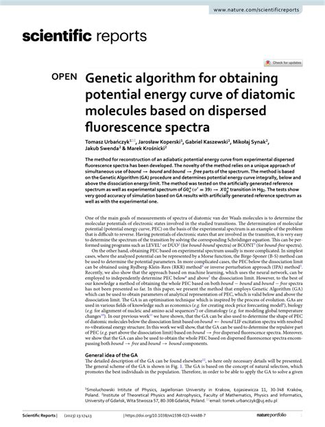 Pdf Genetic Algorithm For Obtaining Potential Energy Curve Of