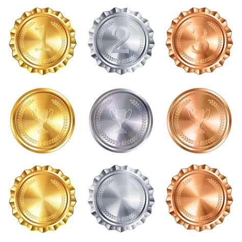 Premium Vector | Realistic vector set of 3d golden silver and bronze ...