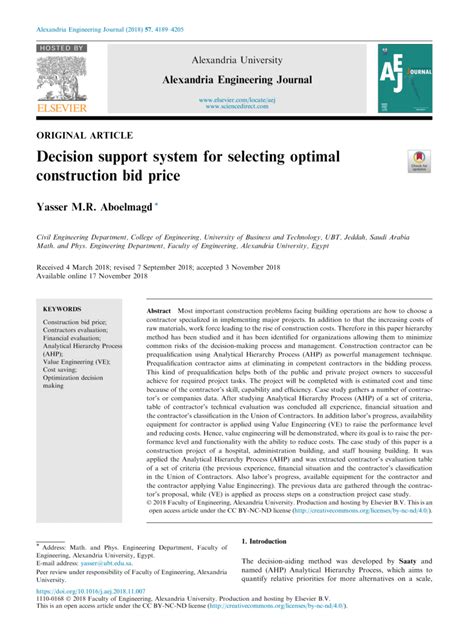PDF Decision Support System For Selecting Optimal Construction Bid Price