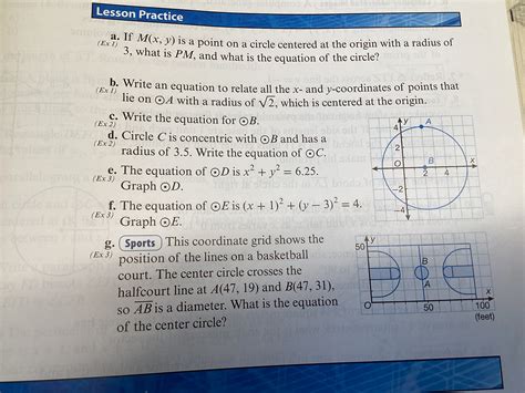 Solved Lesson Practice A If Mx Y Is A Point On A Circle Centered At The Origin With A