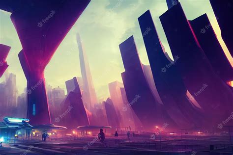 Premium Photo Colorful Futuristic Cyberpunk Metaverse City Background