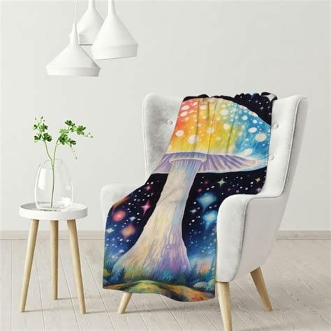 Jeuxus Mushroom Blanket Mushroom With Rainbow Starry Stars Blanket