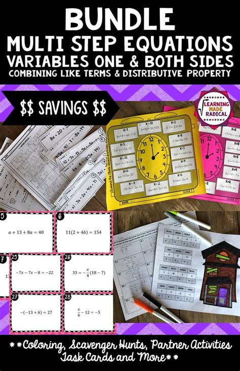 Multi Step Equations With Variables On One Side And Both Sides Bundle Multi Step Equations