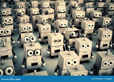 Robot Crowd In Rows Robot Army Created With Generative AI Stock
