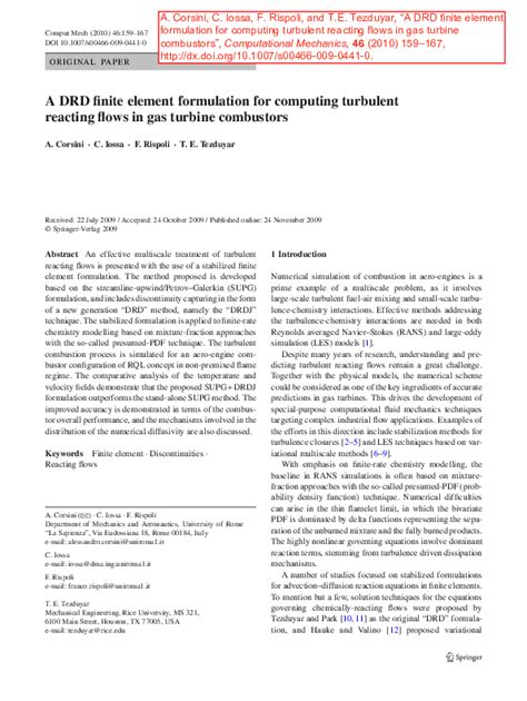 Pdf A Drd Finite Element Formulation For Computing Turbulent Reacting Flows In Gas Turbine