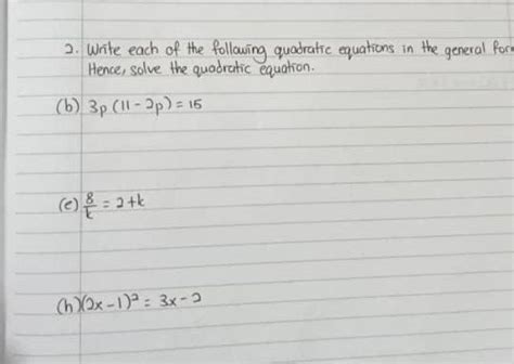 Solved Write Each Of The Following Quadratic Equations In Chegg