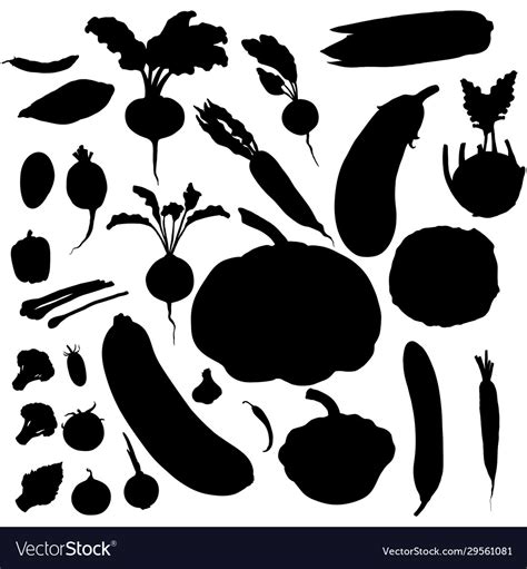 Set Vegetables Silhouettes Royalty Free Vector Image