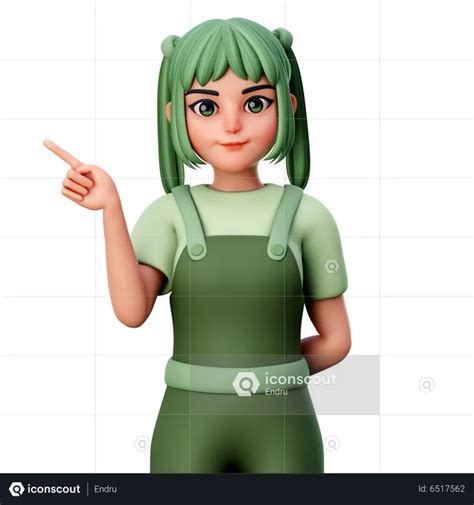 Cute Girl Pointing Left Side 3d Illustration Download In Png Obj Or