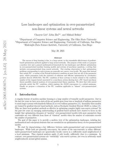 loss landscapes and optimization in over parameterized non linear systems and neural networks