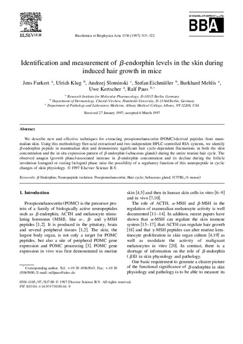 Pdf Identification And Measurement Of β Endorphin Levels In The Skin
