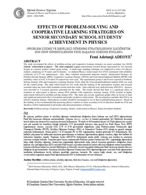 2010 Adeoye Effects Of Problem Solving And Cooperative Learning