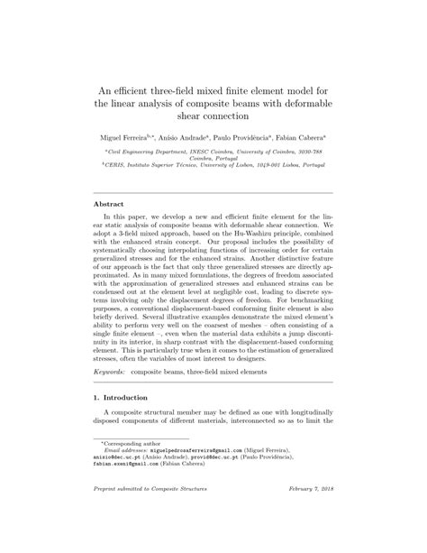 PDF An Efficient Three Field Mixed Finite Element Model For The Linear Analysis Of Composite