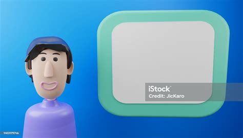 빈 프리젠 테이션 또는 정보 보드가있는 행복한 남자의 3d 일러스트레이션 3차원 형태에 대한 스톡 사진 및 기타 이미지 3차원 형태 개념 개념과 주제 Istock