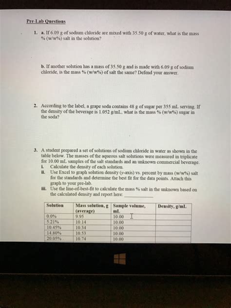 Solved Pre Lab Questions A If G Of Sodium Chloride Chegg