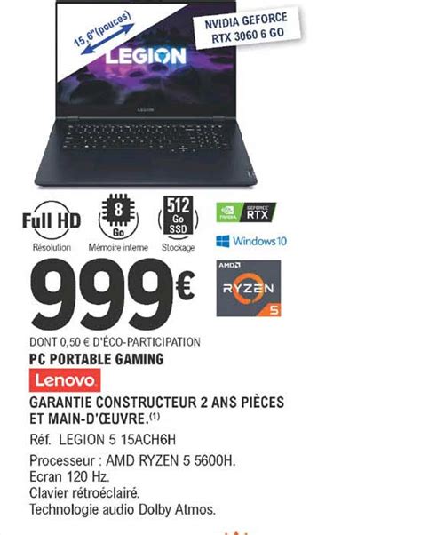 Promo Pc Portable Gaming Lenovo Legion Ach H Chez E Leclerc Icatalogue Fr