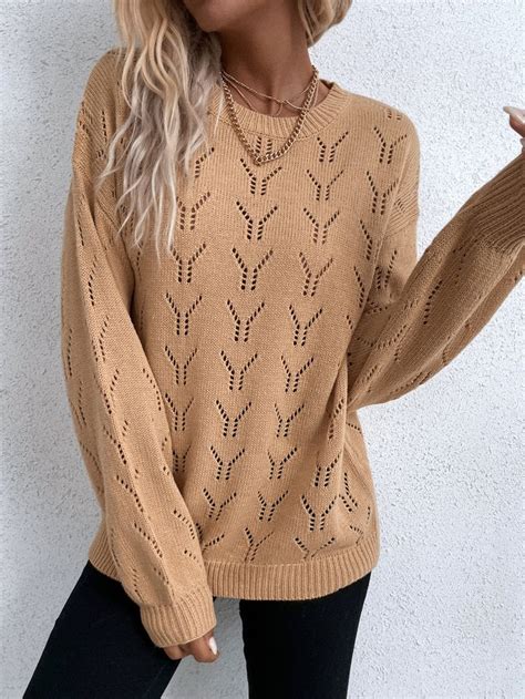 Pointelle Knit Drop Shoulder Sweater Drop Shoulder Sweaters Sweaters