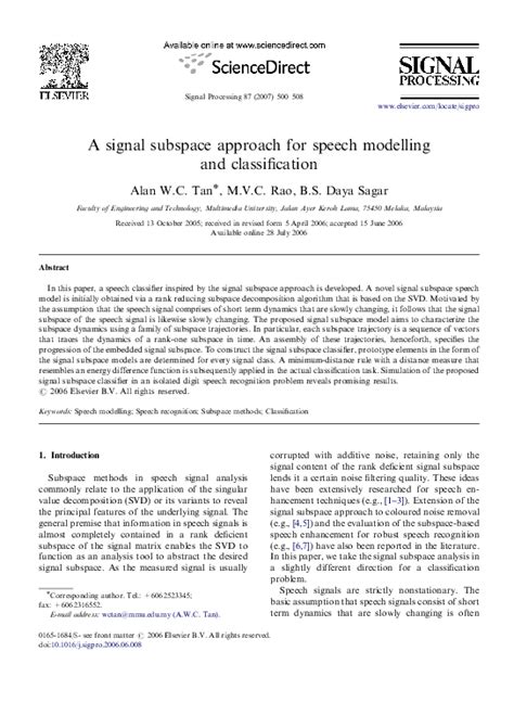 Pdf Speech Classification Via Signal Subspace Modeling