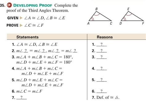 [answered] 35 developing proof complete the proof of the third angles