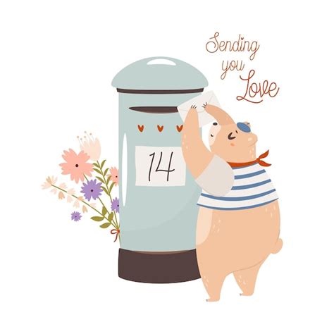 Premium Vector Sending You Love Cute Bear Sending Love Letter By Mail
