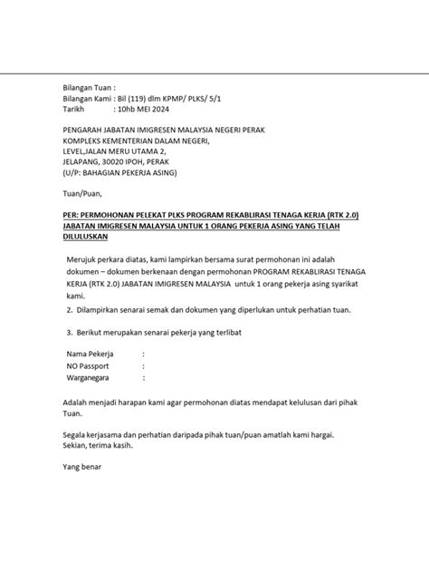 Nota Contoh Surat Permohonan Plks Pdf