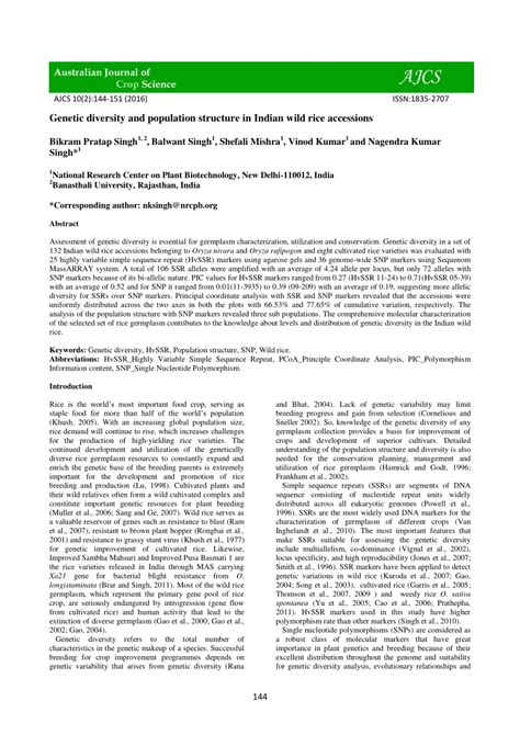 Pdf Genetic Diversity And Population Structure In Indian Wild Rice