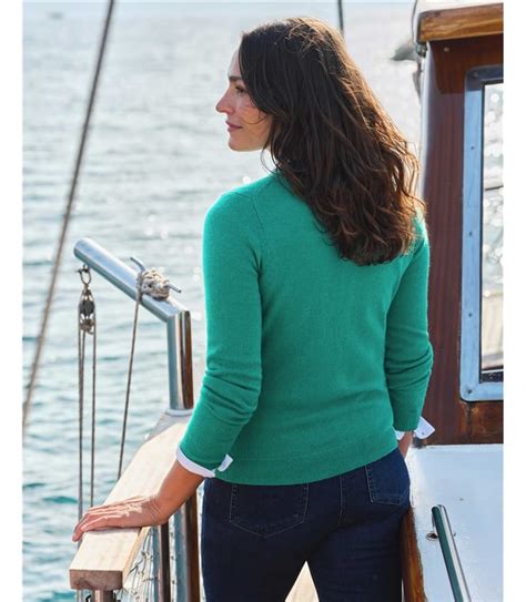 Jade Sea Cashmere Merino Crew Neck Cardigan Woolovers Uk