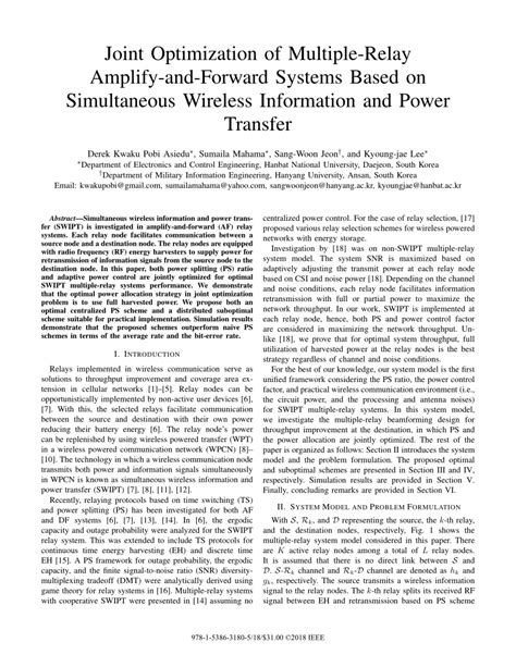 Pdf Joint Optimization Of Multiple Relay Amplify And Forward Systems