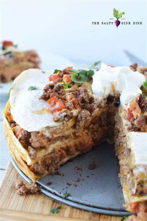 Layered Burrito Pie Casserole Bake With Flour Tortillas Burrito Pie