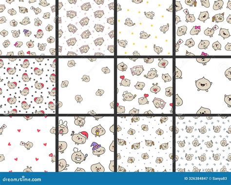 Cute Dumplings Characters Seamless Pattern Stock Illustration