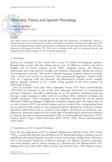 Pdf Optimality Theory And Spanish Phonology