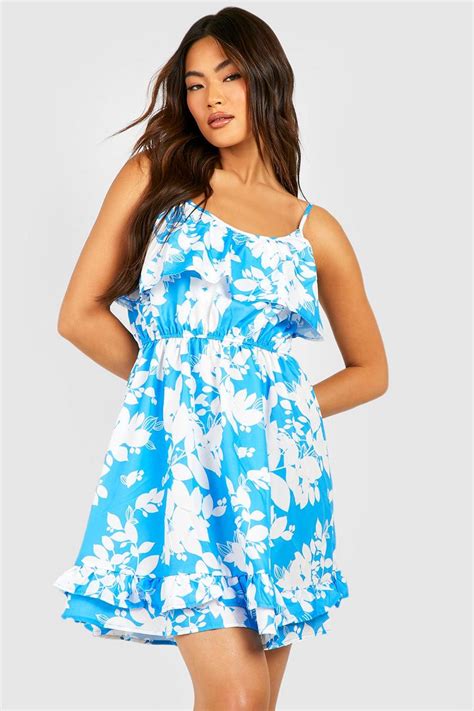 Floral Strappy Frill Detail Swing Dress Boohoo Uk