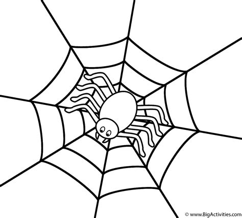 Spider In The Center Of Web Coloring Page Halloween
