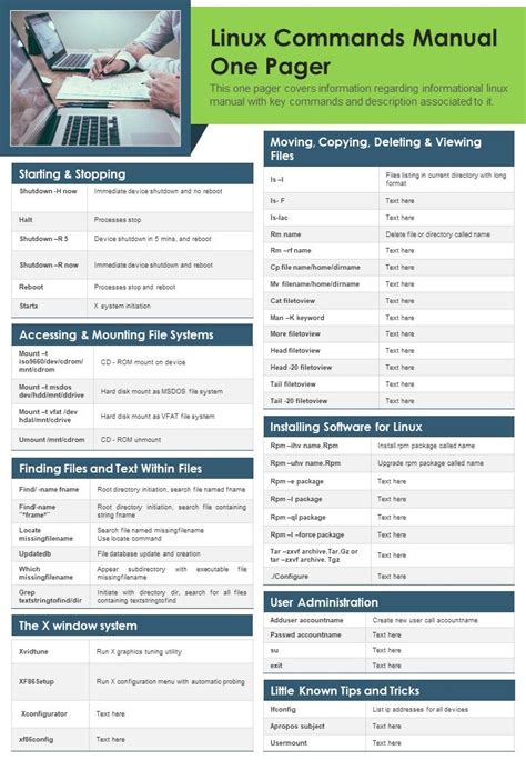 Linux Commands Manual One Pager Pdf Document Ppt Template