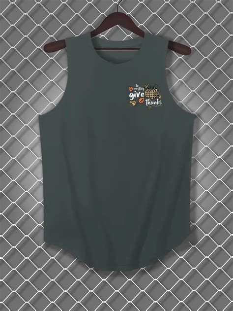 Give Thanks Print Mens Casual Breathable Comfy Sleeveless Tank Tops