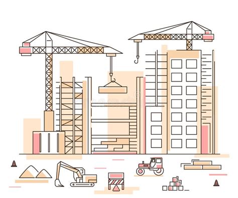 Construction Building Concept Contour Linear Style Vector Stock Vector Illustration Of