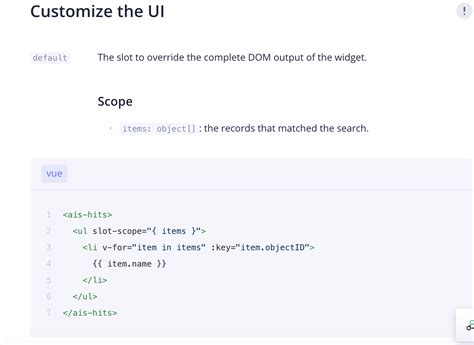vue js algolia and vue instantsearch customising widgets with slot