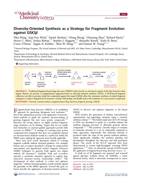 Pdf Diversity Oriented Synthesis As A Strategy For Fragment Evolution