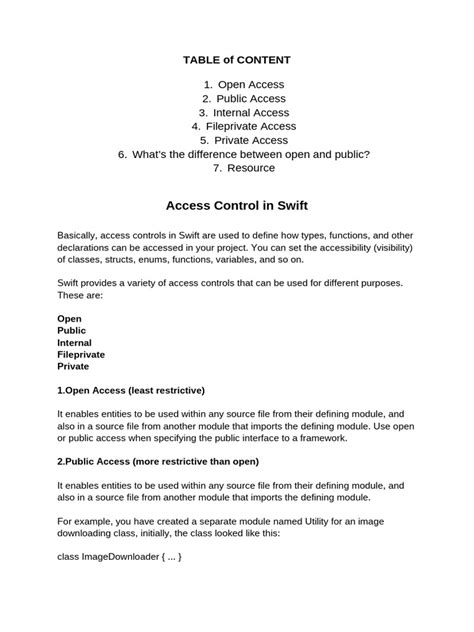 Access Control In Swift Pdf Class Computer Programming Swift