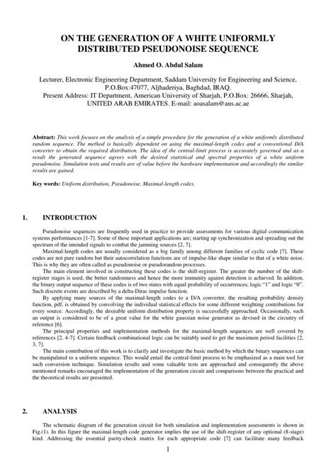 Pdf On The Generation Of A White Uniformly Distributed Pseudonoise