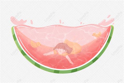 소녀 수 박에서 수영합니다 Png 일러스트 무료 다운로드 Lovepik
