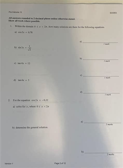 Solved Pre Calculus SCIDESAll Answers Rounded To Chegg