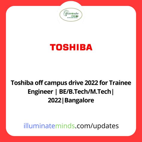 Toshiba Off Campus Drive For Trainee Engineer BE B Tech M Tech Bangalore
