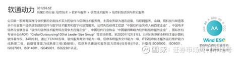 Wind Esg评级出炉：软通动力获评aa级 行业第一 近日，知名金融信息服务商万得esg评级（wind Esg Rating）公布最新排名