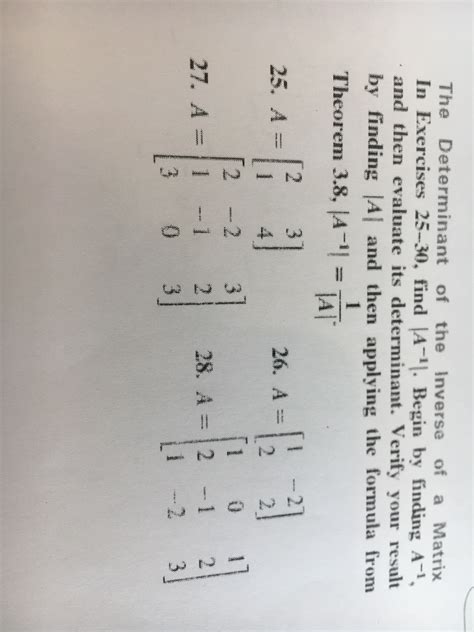 Solved The Determinant Of The Inverse Of A Matrix In Chegg