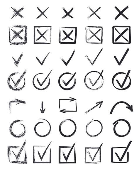 conjunto de vectores de marca de verificación y cruz signos de pincel