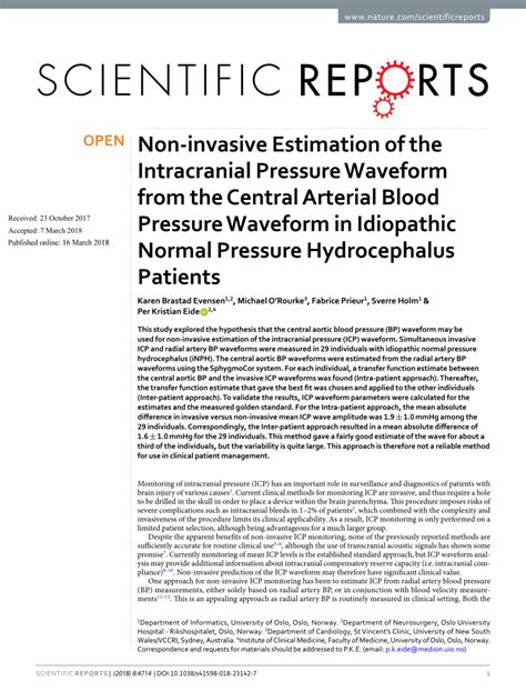 Pdf Non Invasive Estimation Of The Intracranial Pressure Waveform From The Central Arterial